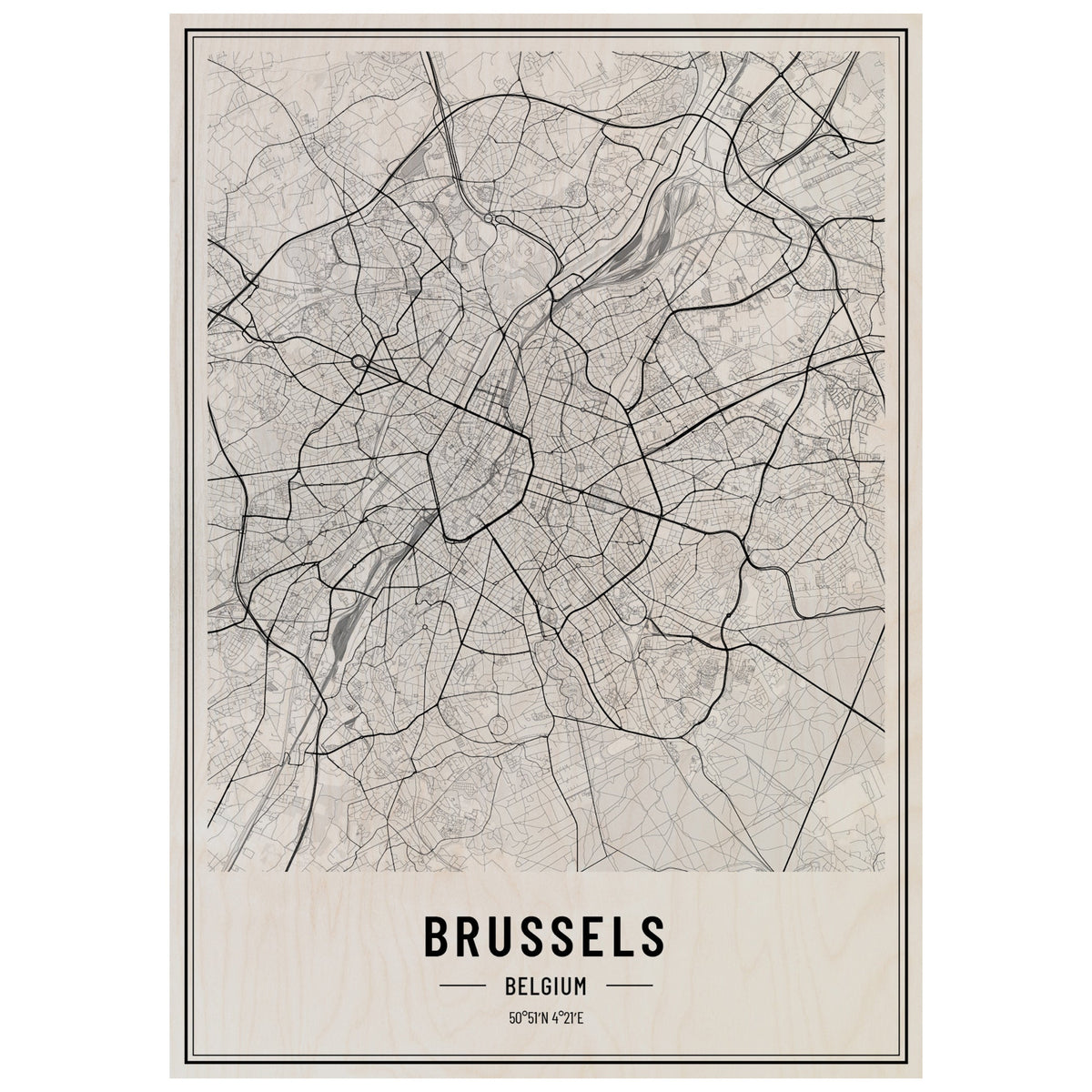Brussels City Map Wooden Poster Print | Poster Forest