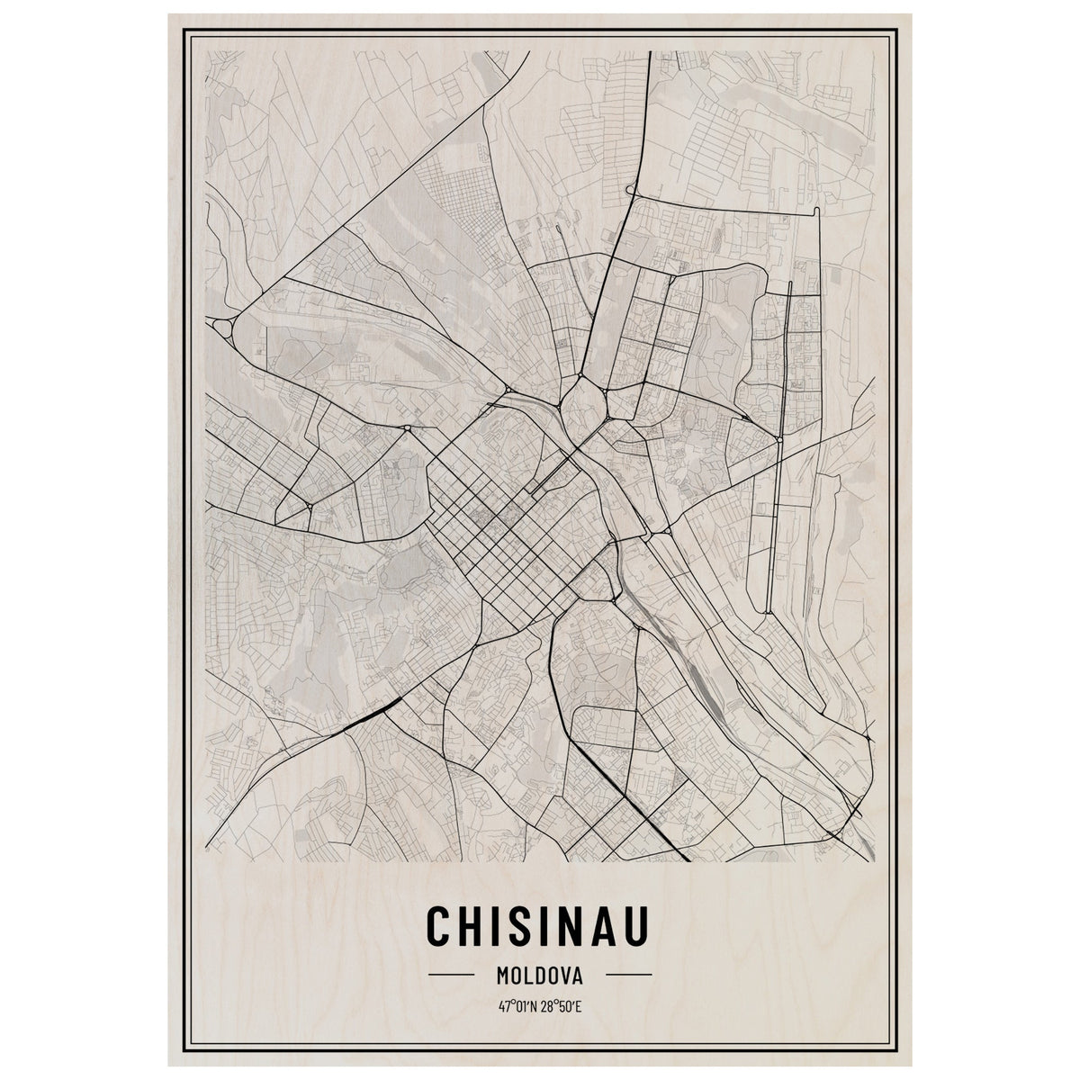 Chisinau City Map Wooden Poster Print | Poster Forest