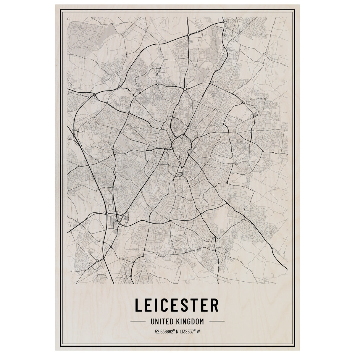 Leicester City Map Wooden Poster Print | Poster Forest